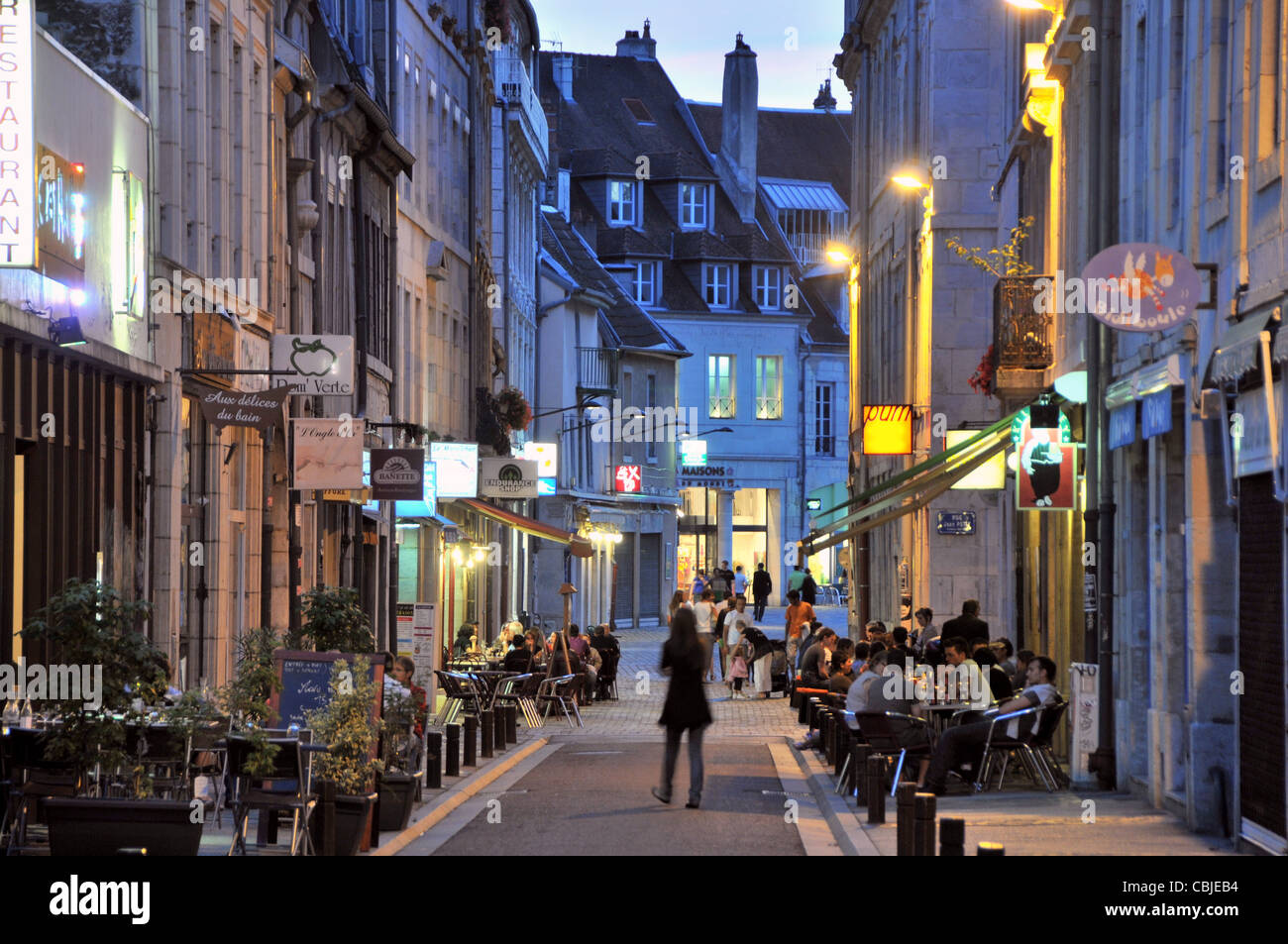 People at the old town in the evening, Besancon, Jura, Franche Comte ...