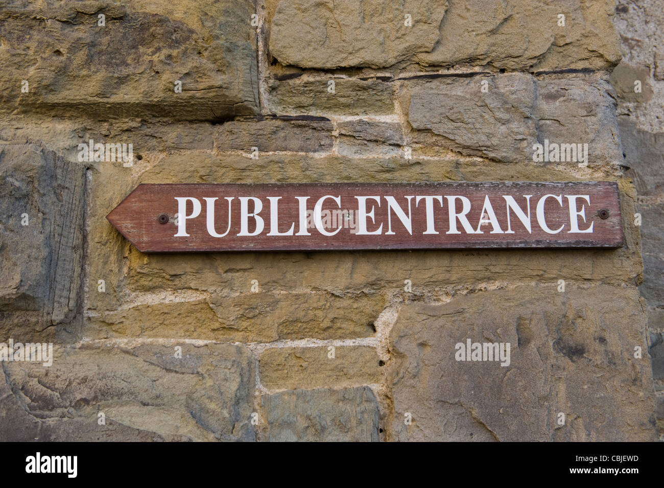 Public Entrance sign attached to stone wall in Kington Herefordshire ...