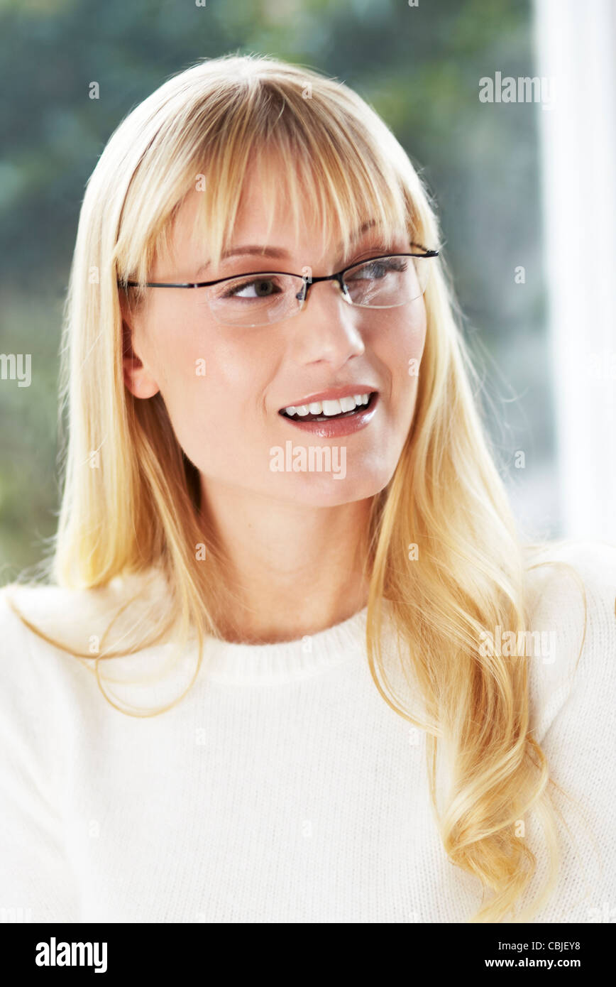 Closeup blond woman wearing glasses hi-res stock photography and images ...