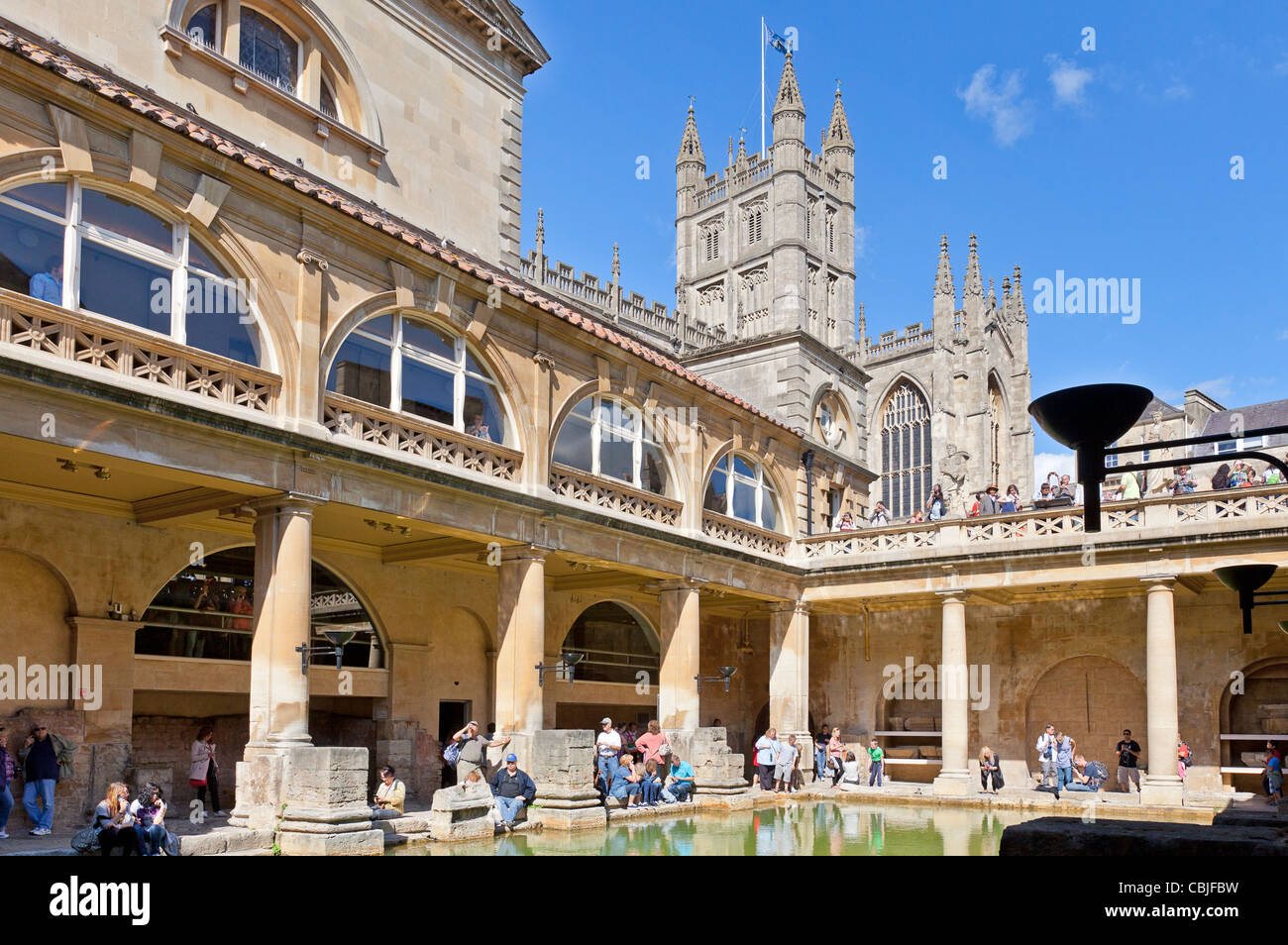 Visitors and tourists at the Bath Abbey and Roman Bath, Bath Spa ...