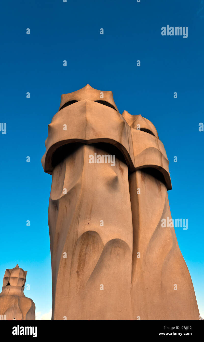 Chimneys on the roof of the Casa Mila by Antoni Gaudi, UNESCO World ...