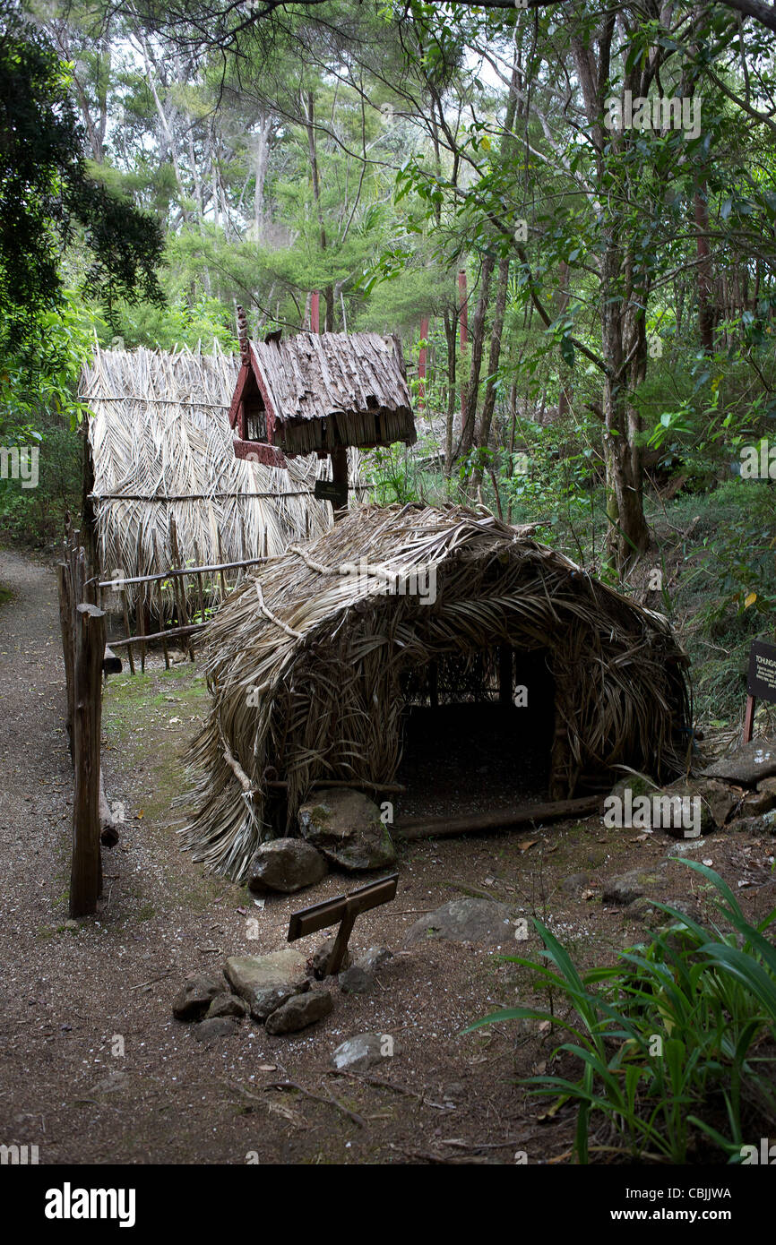 Replica Maori buildings at Rewa Village, above the Historic Basin at ...