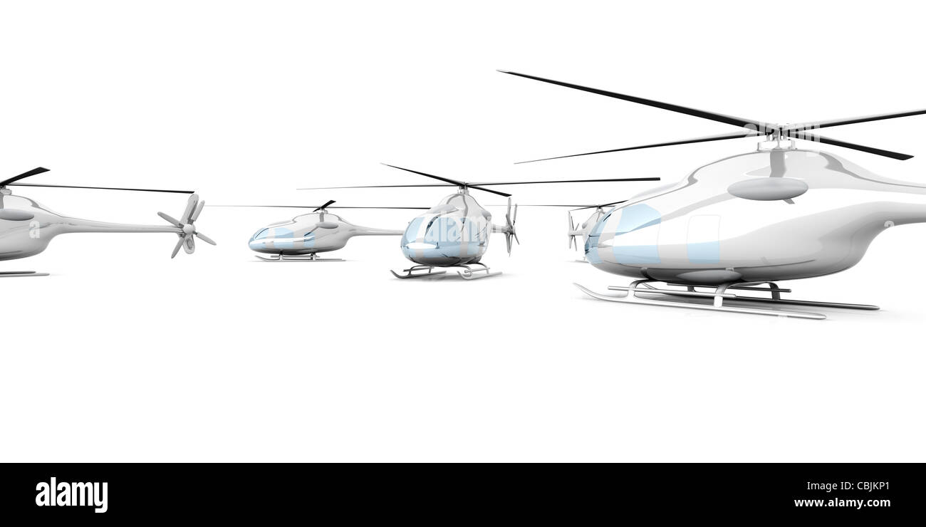 A group of Helicopters. 3D rendered Illustration. Isolated on white ...