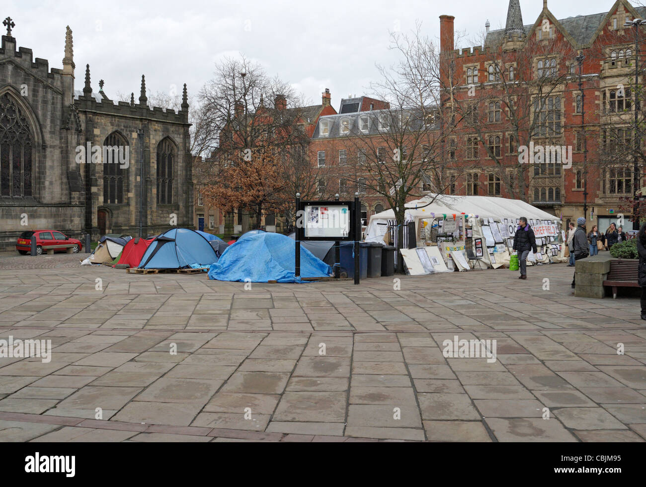 Occupy Sheffield in front of the city's cathedral England. Protest camp ...