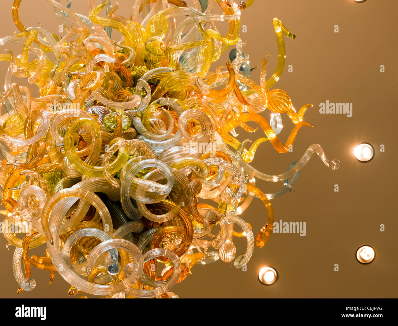 Contemporary glass chandelier at the Ellie Caulkins Opera House in ...