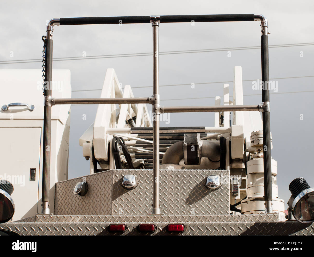 Back of the fire truck at the fire station Stock Photo - Alamy