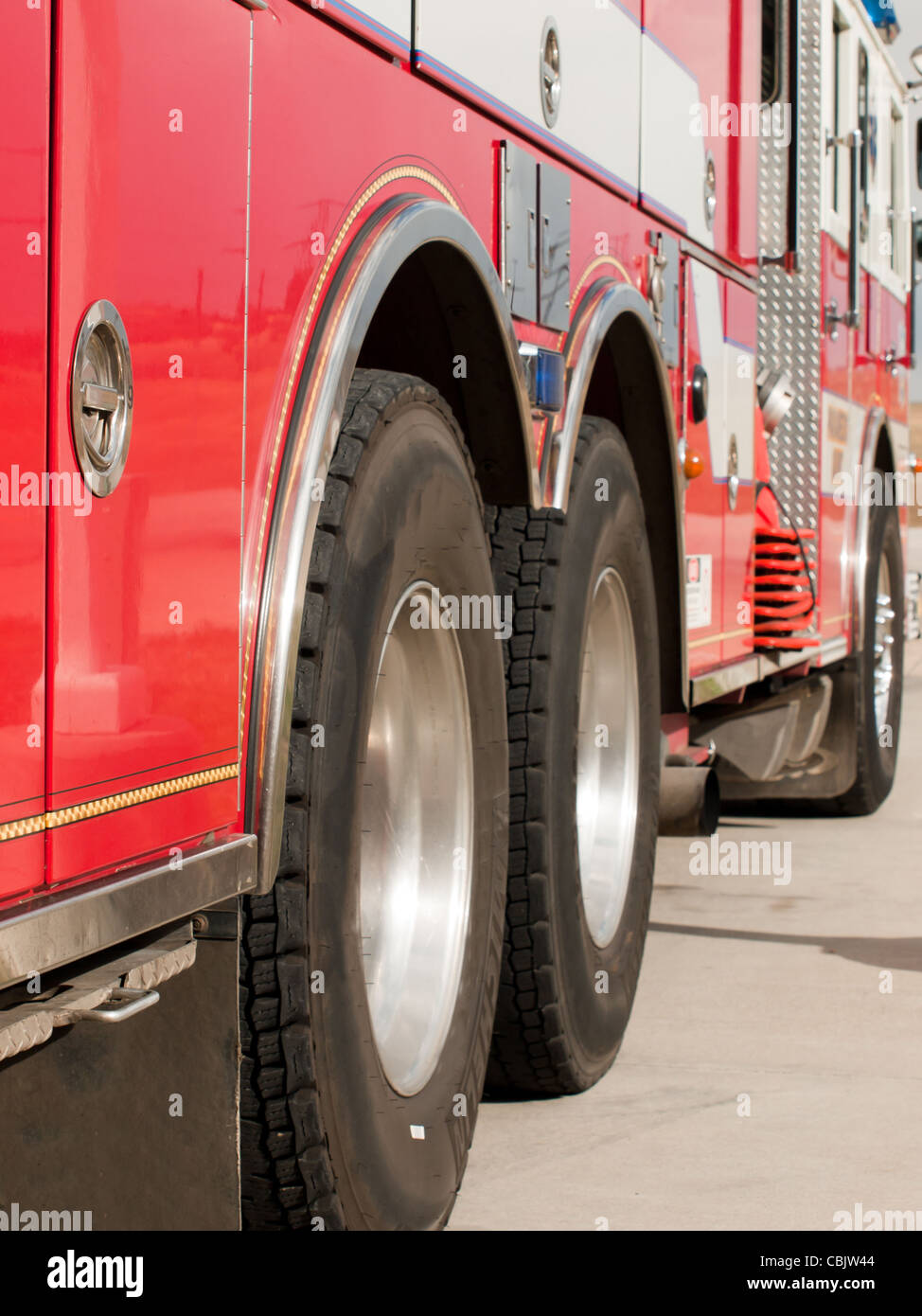 Fire truck detail that parked on fron t of the fire station Stock Photo ...