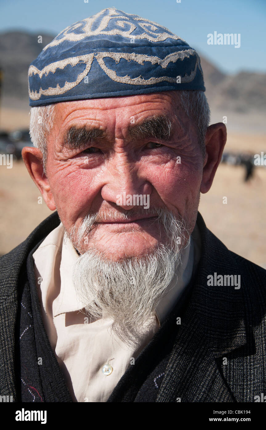 portrait of an old Kazakh man the Altai Region of Bayan-Ölgii in ...
