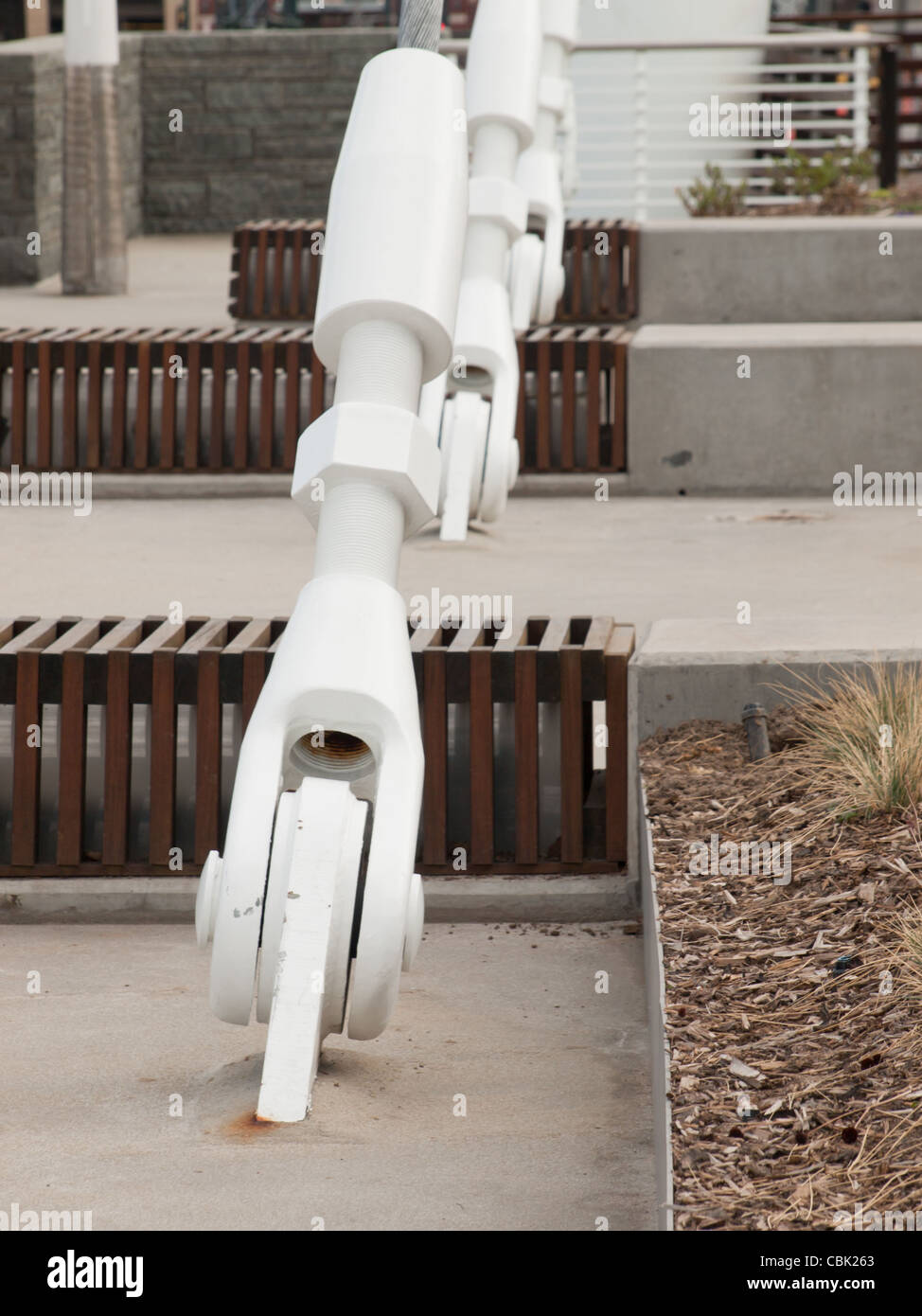 Suspension anchors for a Millenium Bridge in Denver, Colorado Stock ...