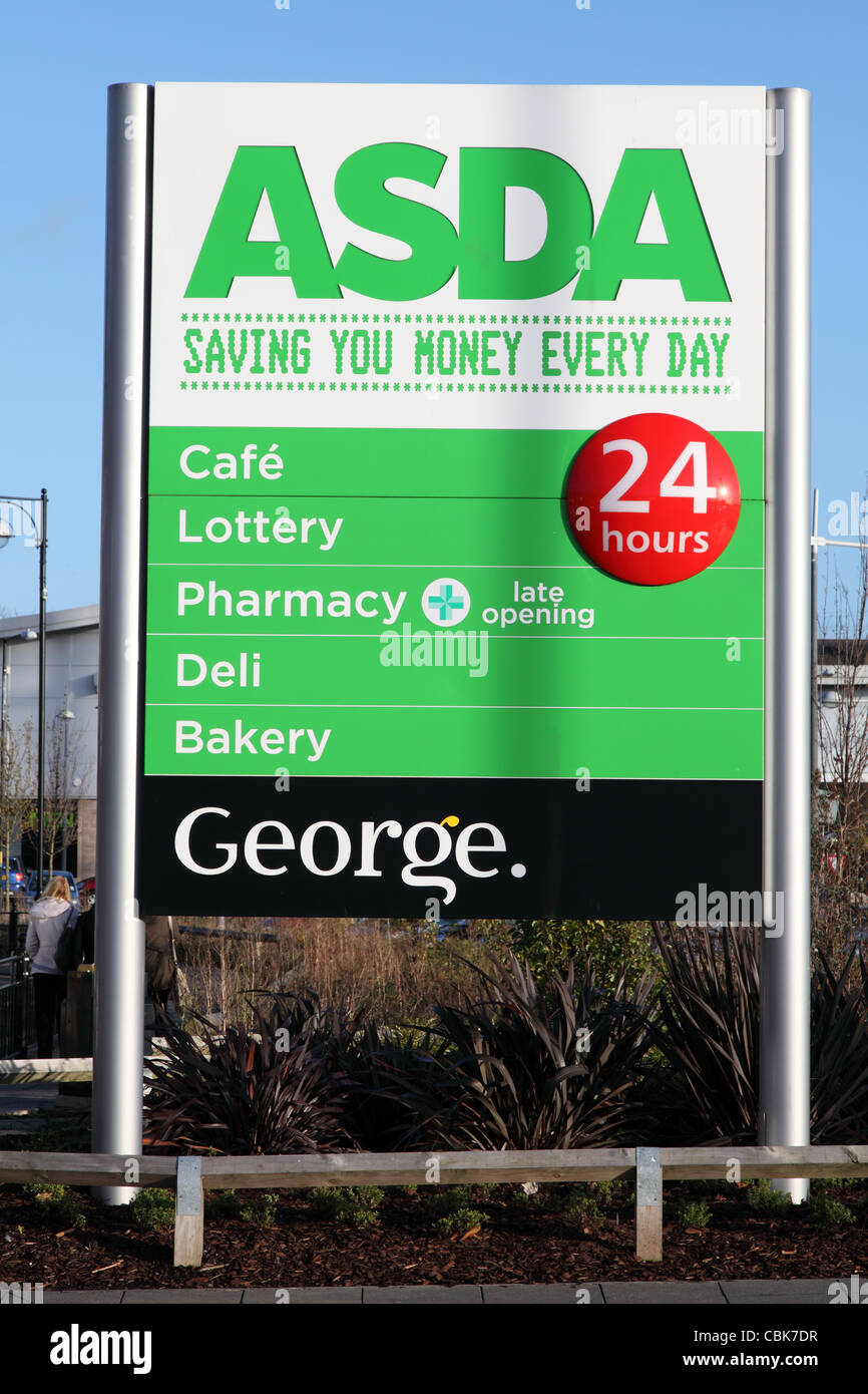 ASDA supermarket sign outside the store in South Shields, north east ...