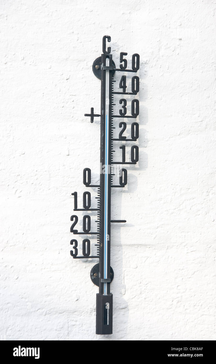 Thermometer in iron on a white wall Stock Photo - Alamy