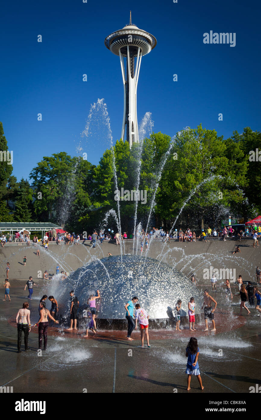 Space Needle and International Fountain at Seattle Center in Seattle ...
