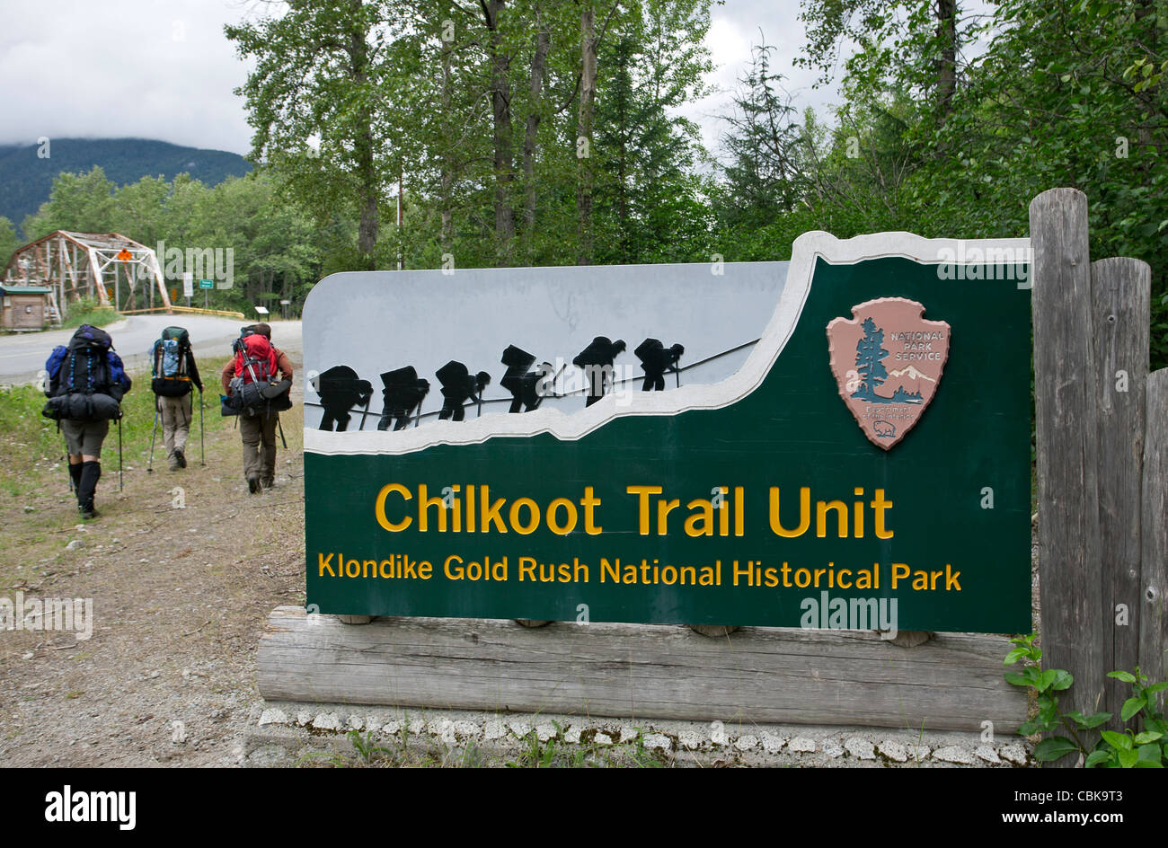 Trekkers starting the Chilkoot Trail at Dyea. Gold Rush National ...