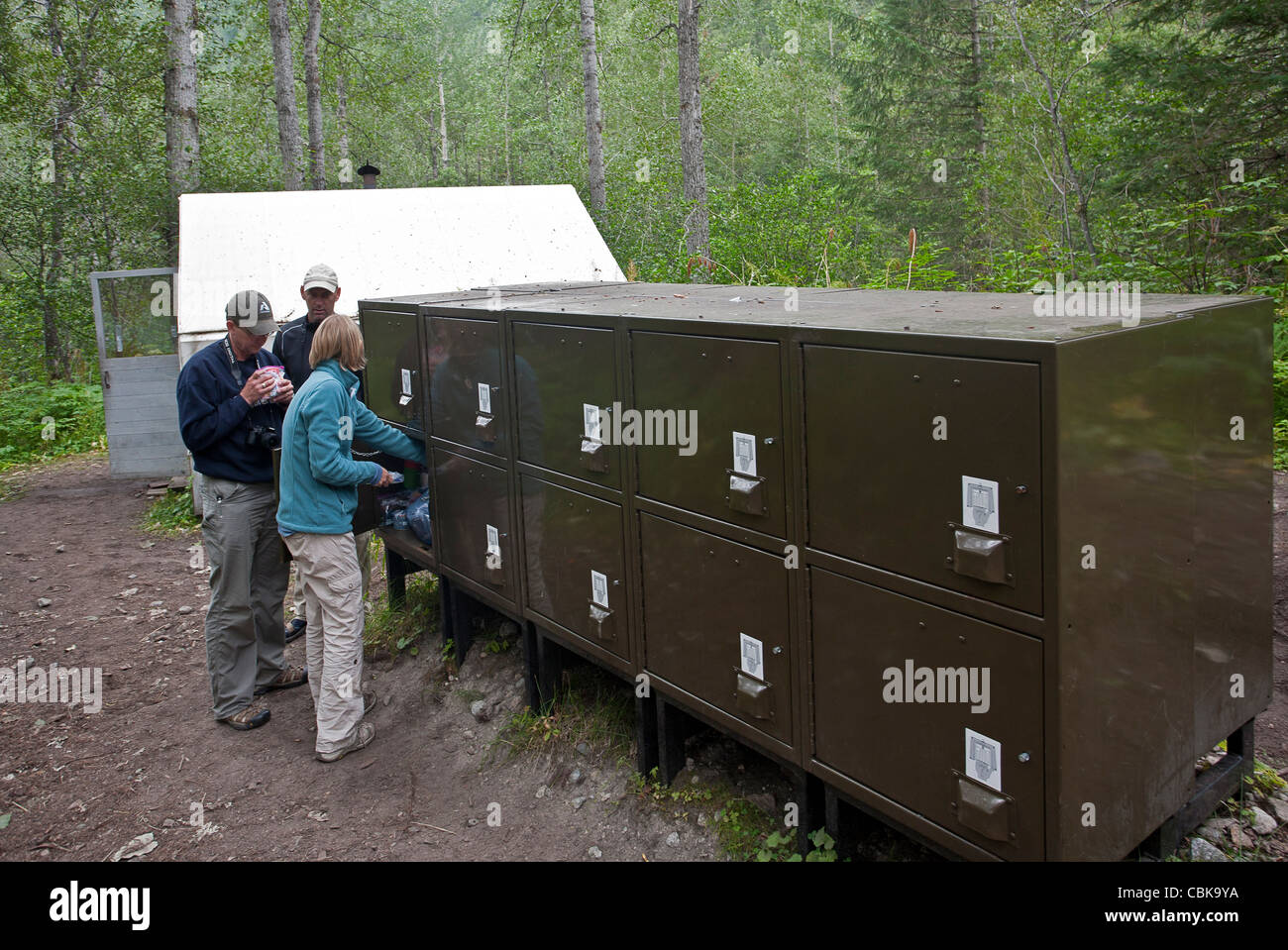 Trekkers using the food storage boxes. Sheep Camp. Chilkoot trail ...