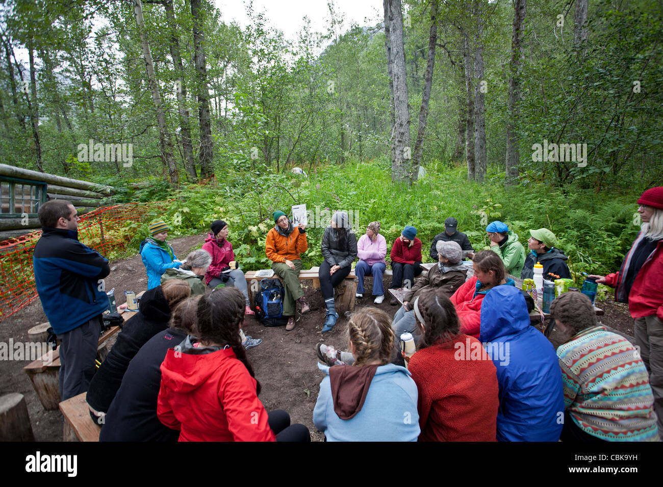 Trekkers attending a Park Ranger´s lecture. Sheep Camp. Chilkoot Trail ...