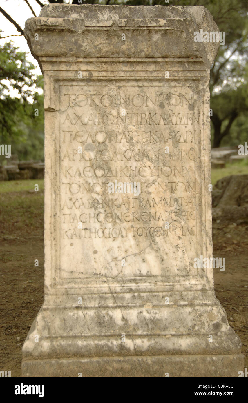 Pedestal with inscribed. Ruins of the Sanctuary of Olympia. Greece ...