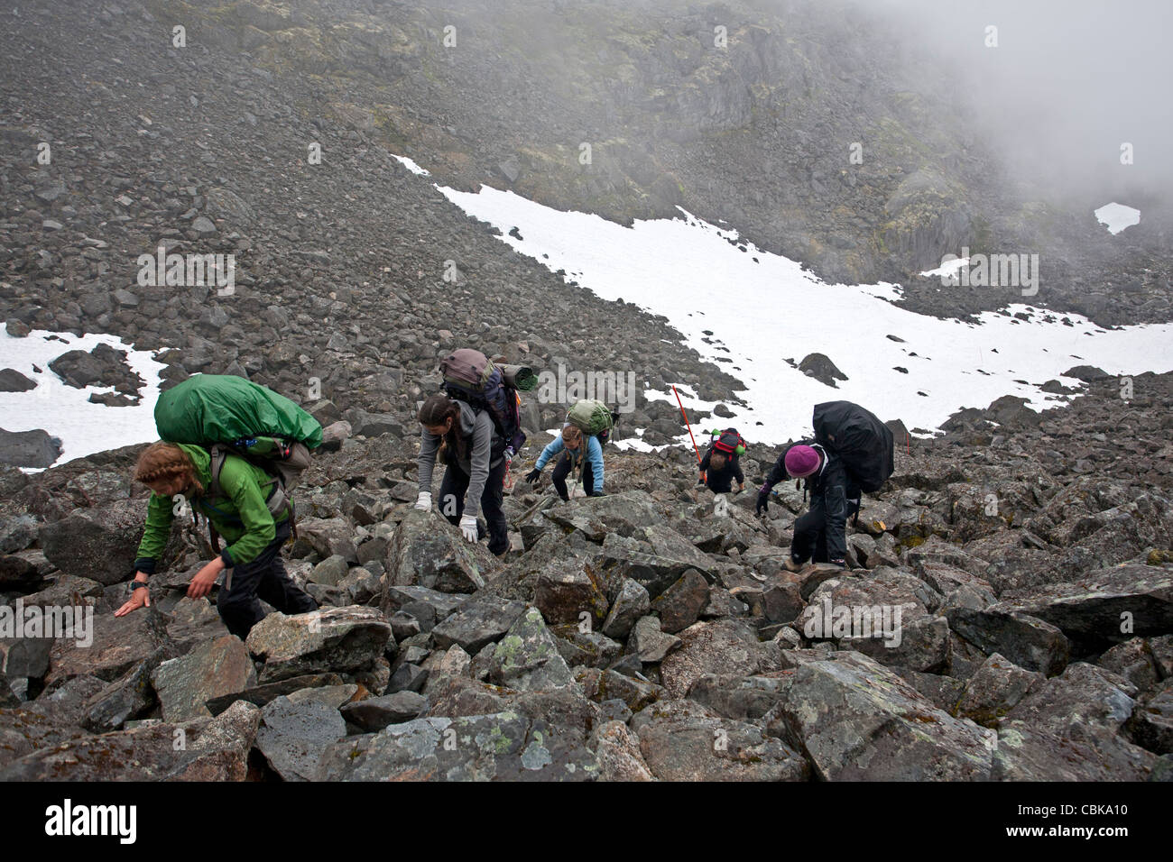 Young women ascending the Golden Stairs. Chilkoot Pass. Chilkoot Trail ...