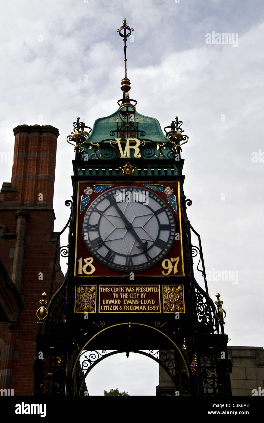 Ornamental clock dedicated to Queen Victoria in the centre of Chester ...