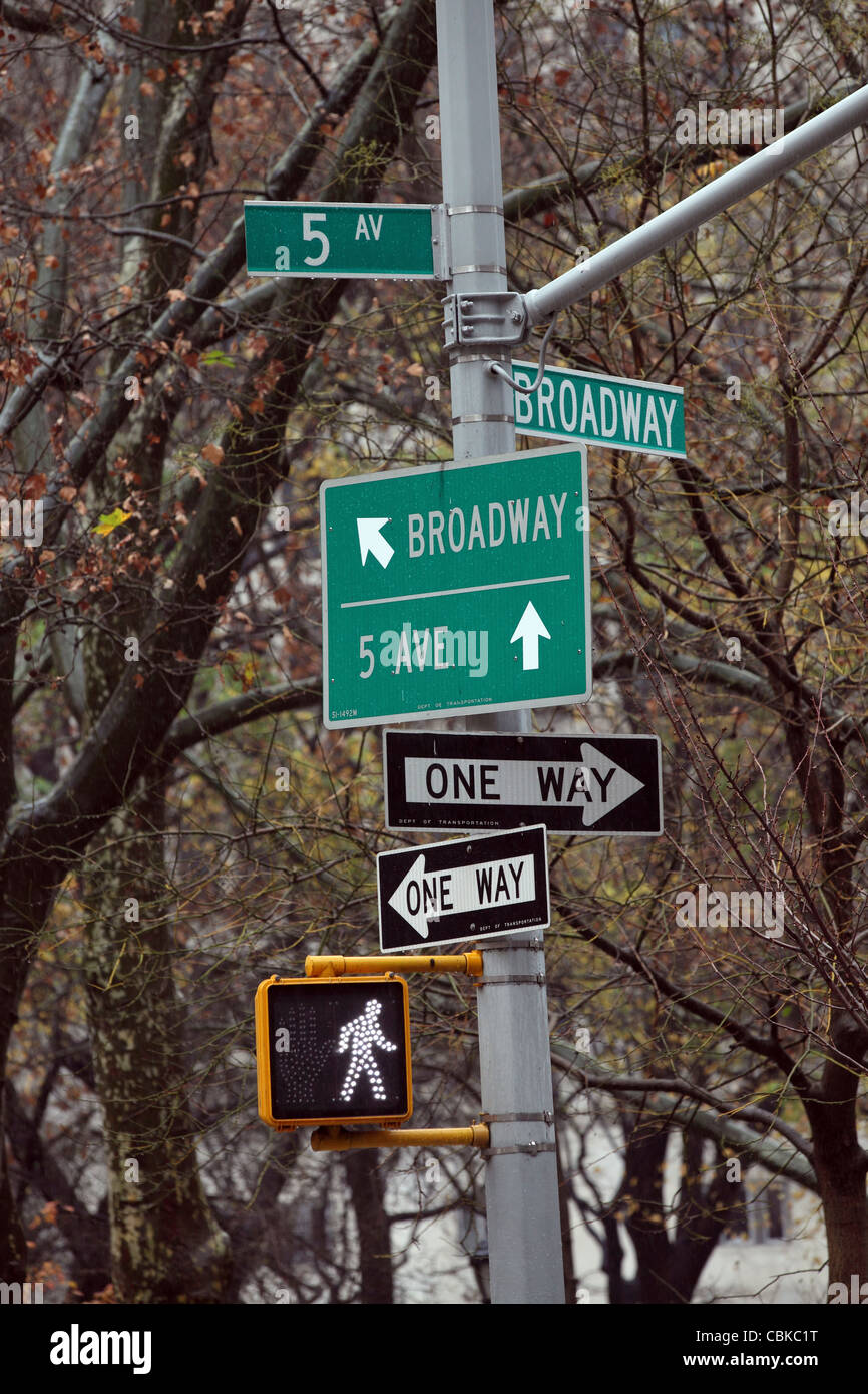 street signs Broadway & 5th Avenue, Manhattan, New York City, NYC, USA ...