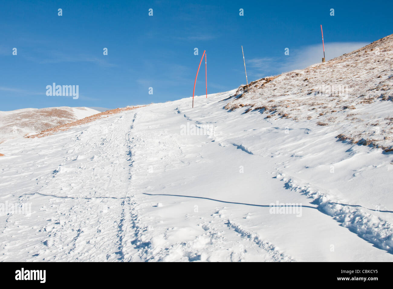 Snow trail in Berthoud Pass, Colorado Stock Photo - Alamy