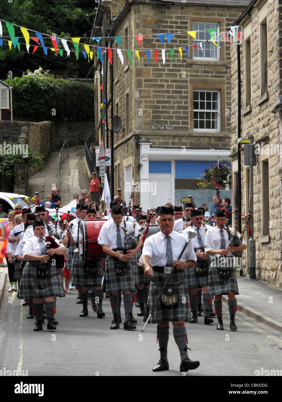 Carnival parade in Derbyshire village of Bakewell Peak District England ...