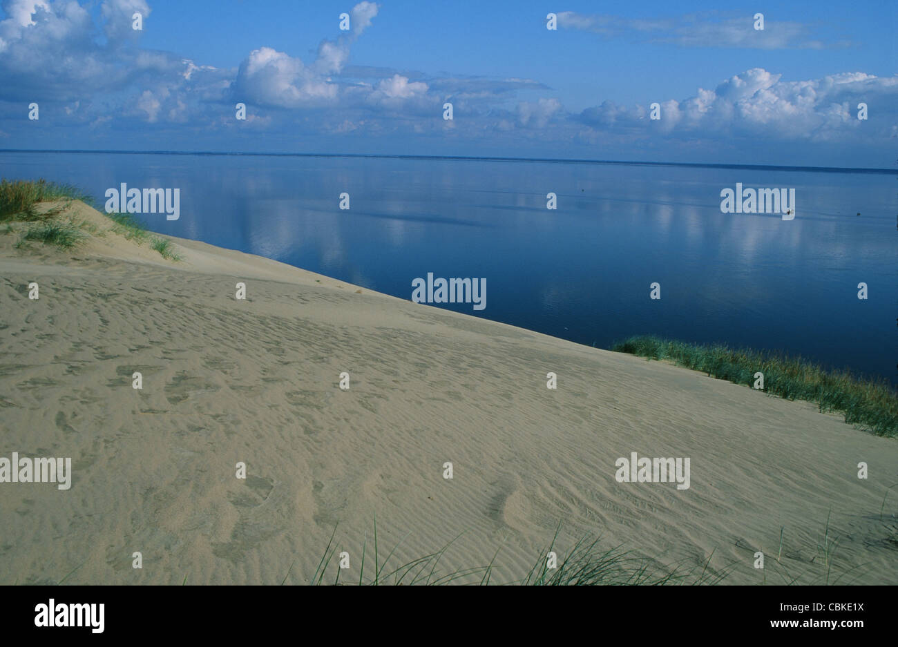 Parnidis dune on the Curonian spit looking from its rim onto the calm ...