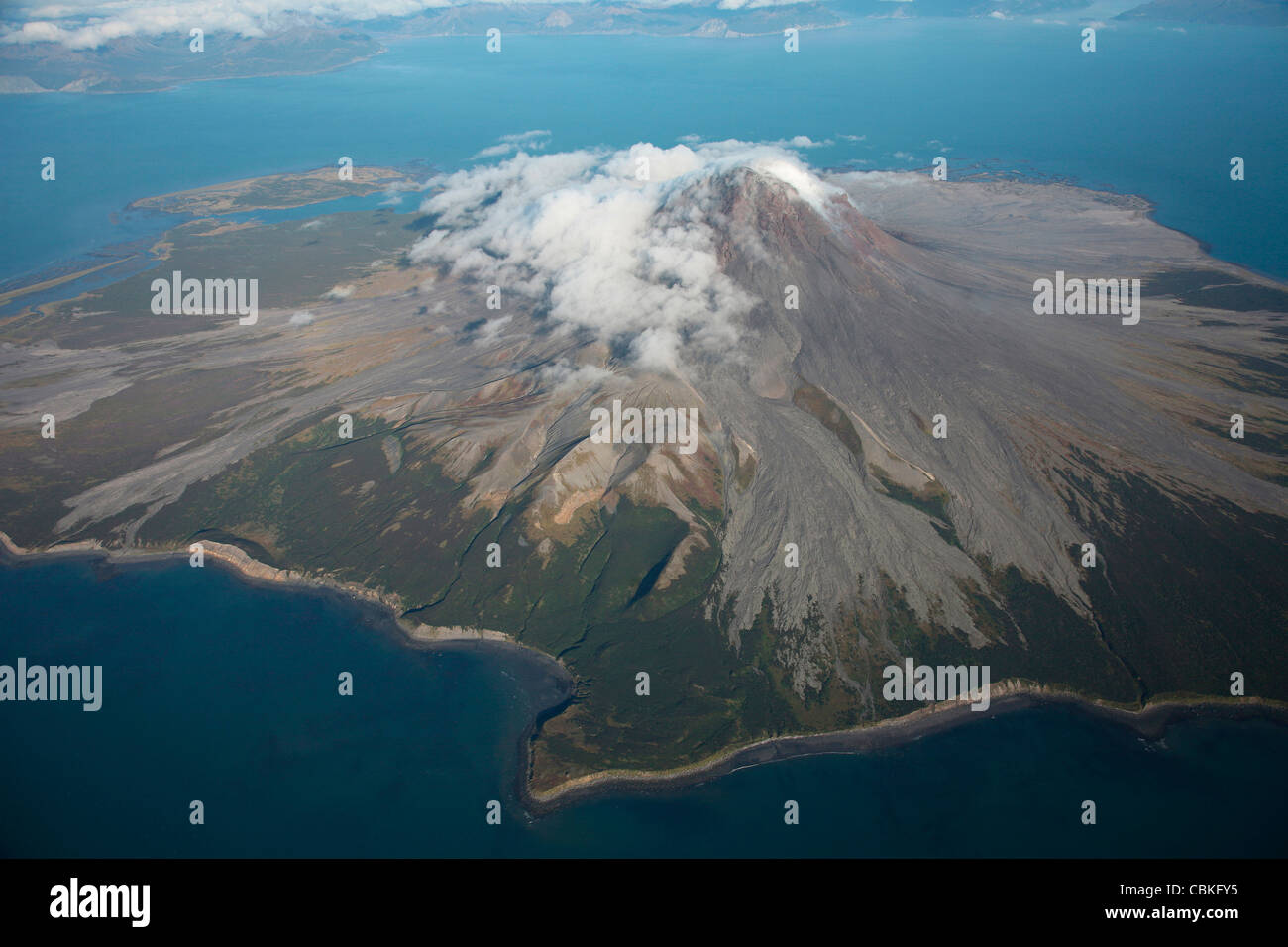 September 2007 - Aerial view of Mount St Augustine Volcano, Cook Inlet ...