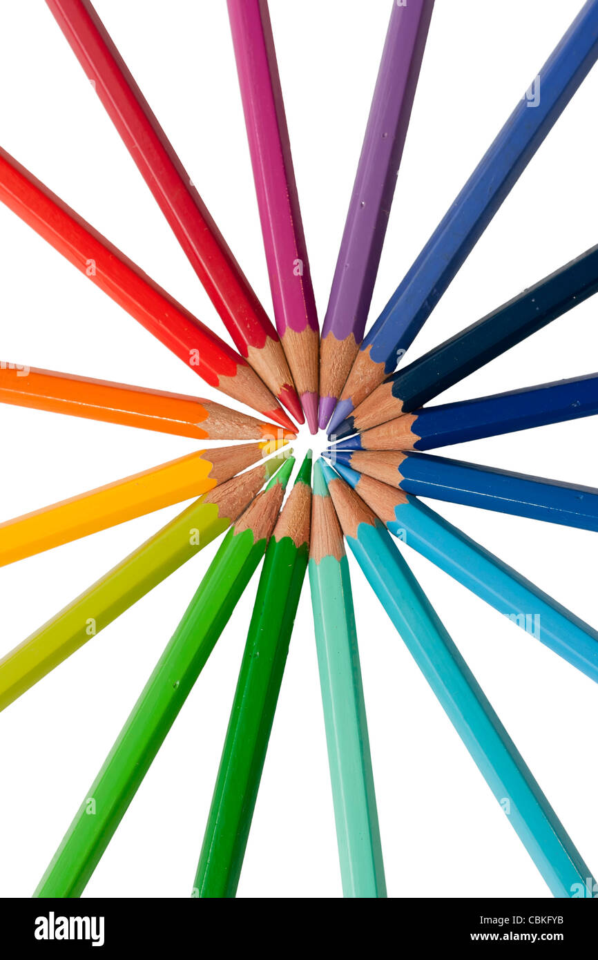color pencils radial composition isolated over white Stock Photo - Alamy