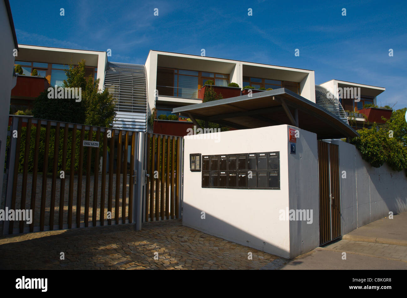 Gated housing complex in Parukarka park Zizkov district Prague Czech ...