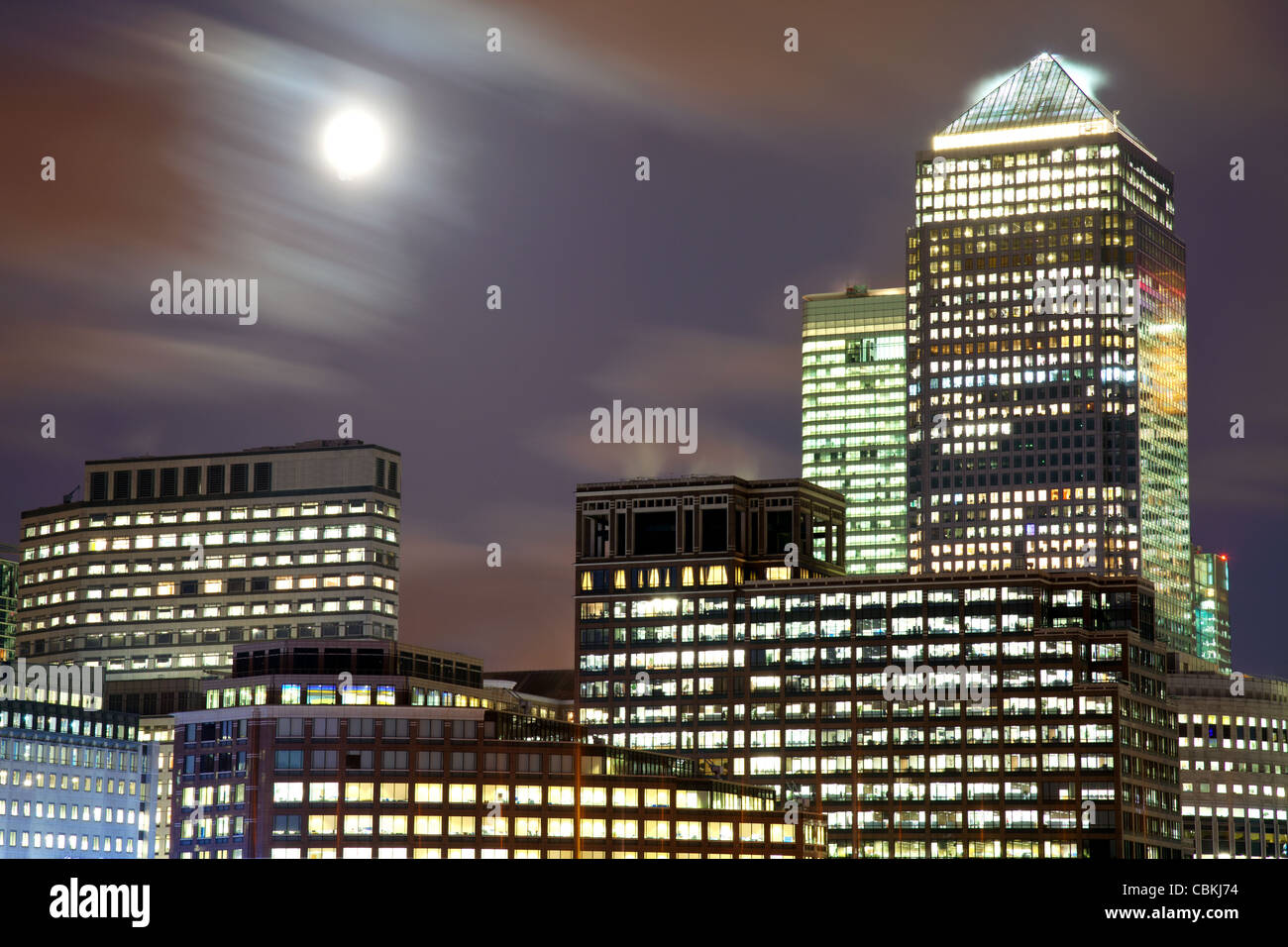 Full moon over Docklands, London, UK Stock Photo - Alamy