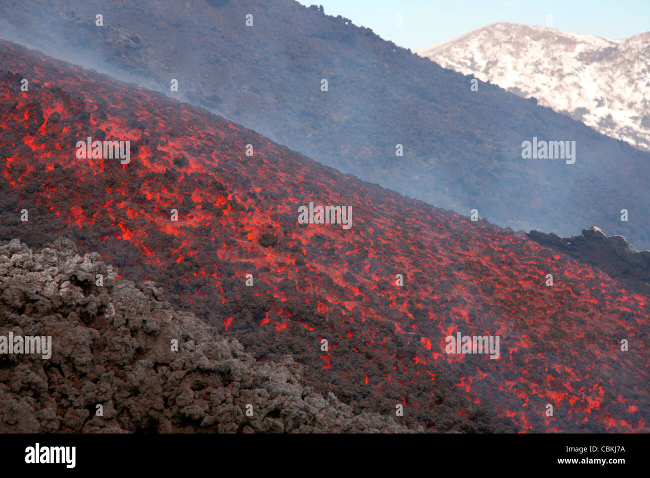 November 2006 - Lava flow during eruption of Mount Etna volcano, Sicily ...