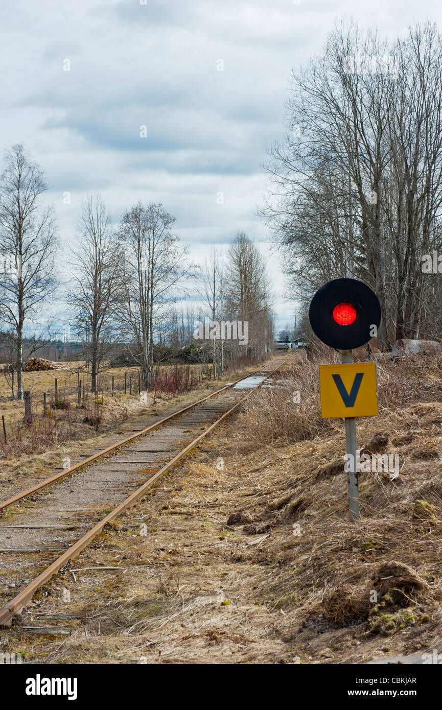 Old abandoned railroad with still working light signs Stock Photo - Alamy