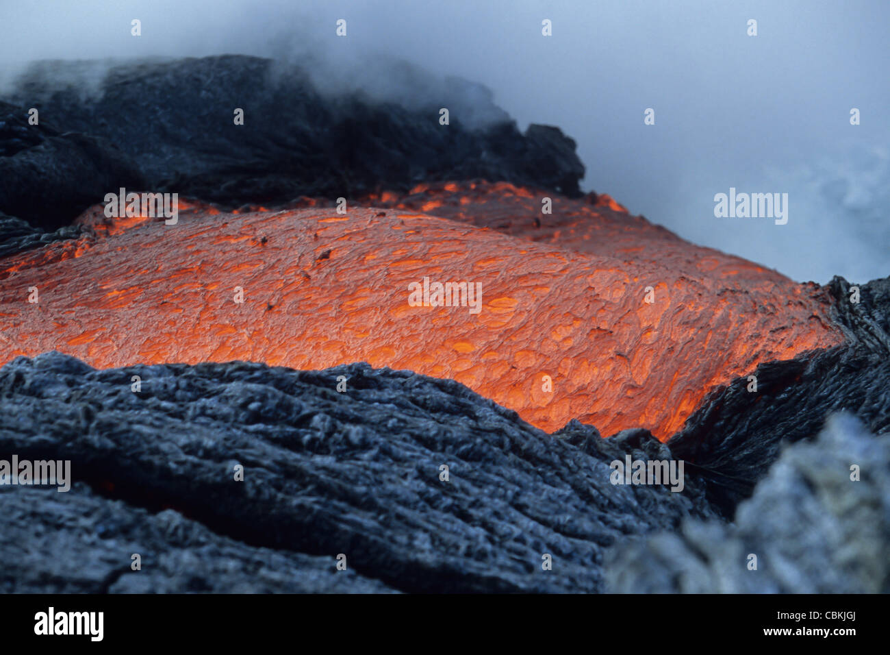 Lava flowing into sea, Kilauea volcano, Big Island, Hawaii Stock Photo ...
