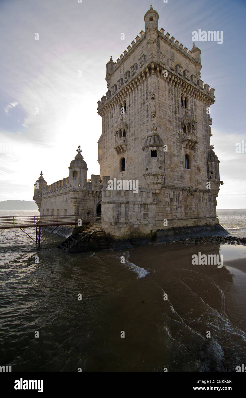 Wide angle views from facade of Belem Castle Tower, Portugal Stock ...
