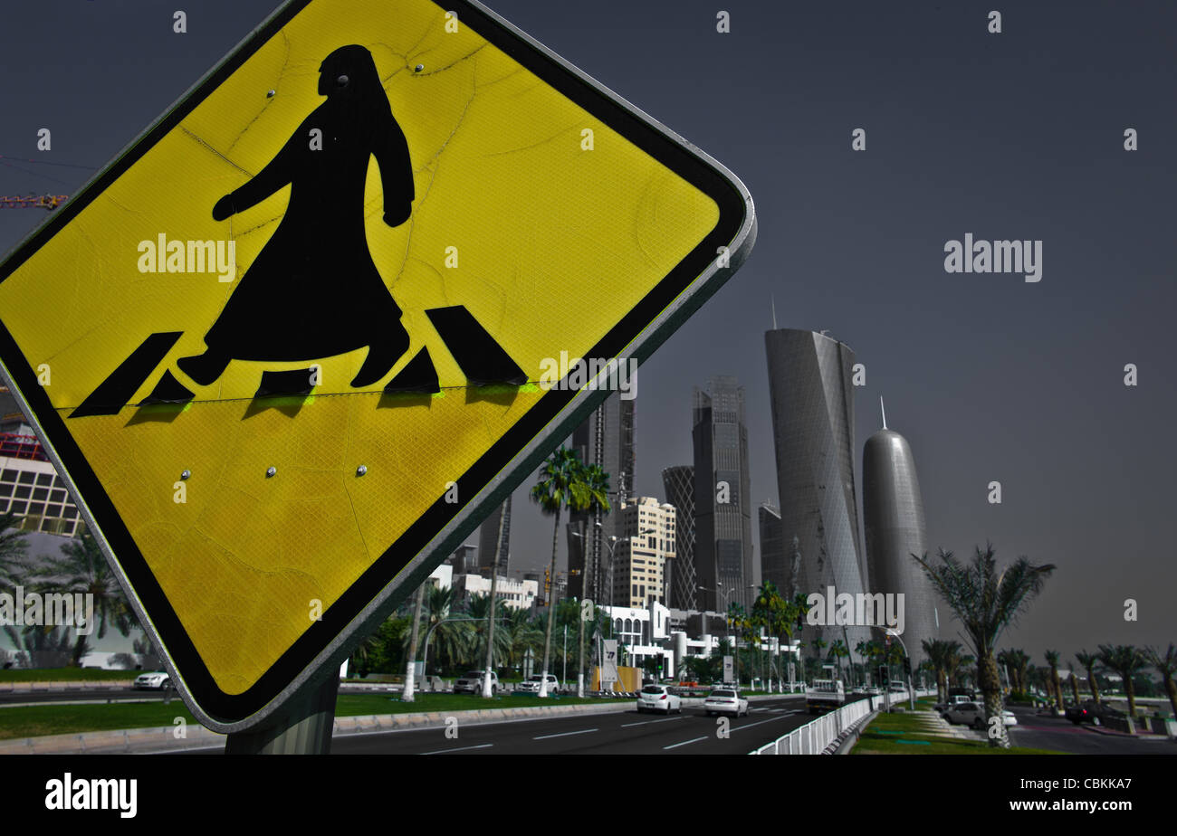 Doha ,Qatar, Road signs in Doha Stock Photo - Alamy