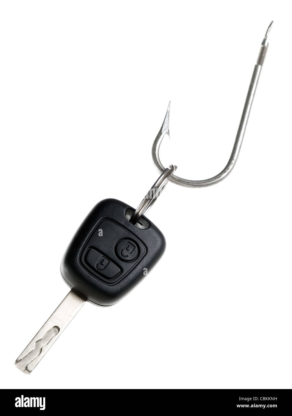 Car key on the hook isolated on white background Stock Photo - Alamy