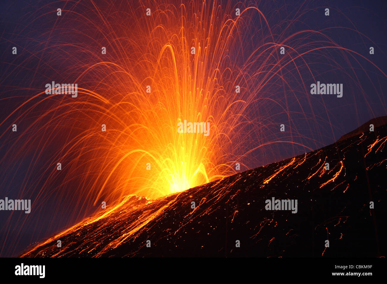 Lava bomb trajectories visible during nighttime vulcanian eruption of ...
