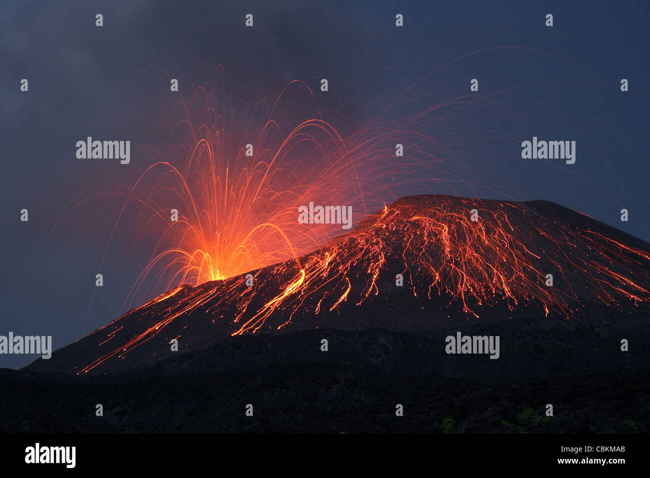 Lava bomb trajectories visible during nighttime vulcanian eruption of ...