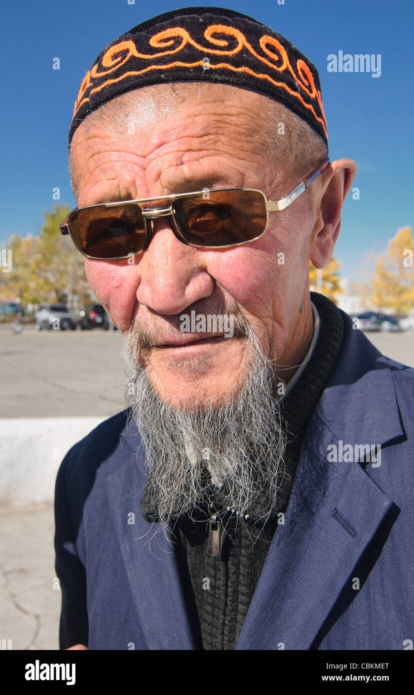 portrait of an old Kazakh man the Altai Region of Bayan-Ölgii in ...