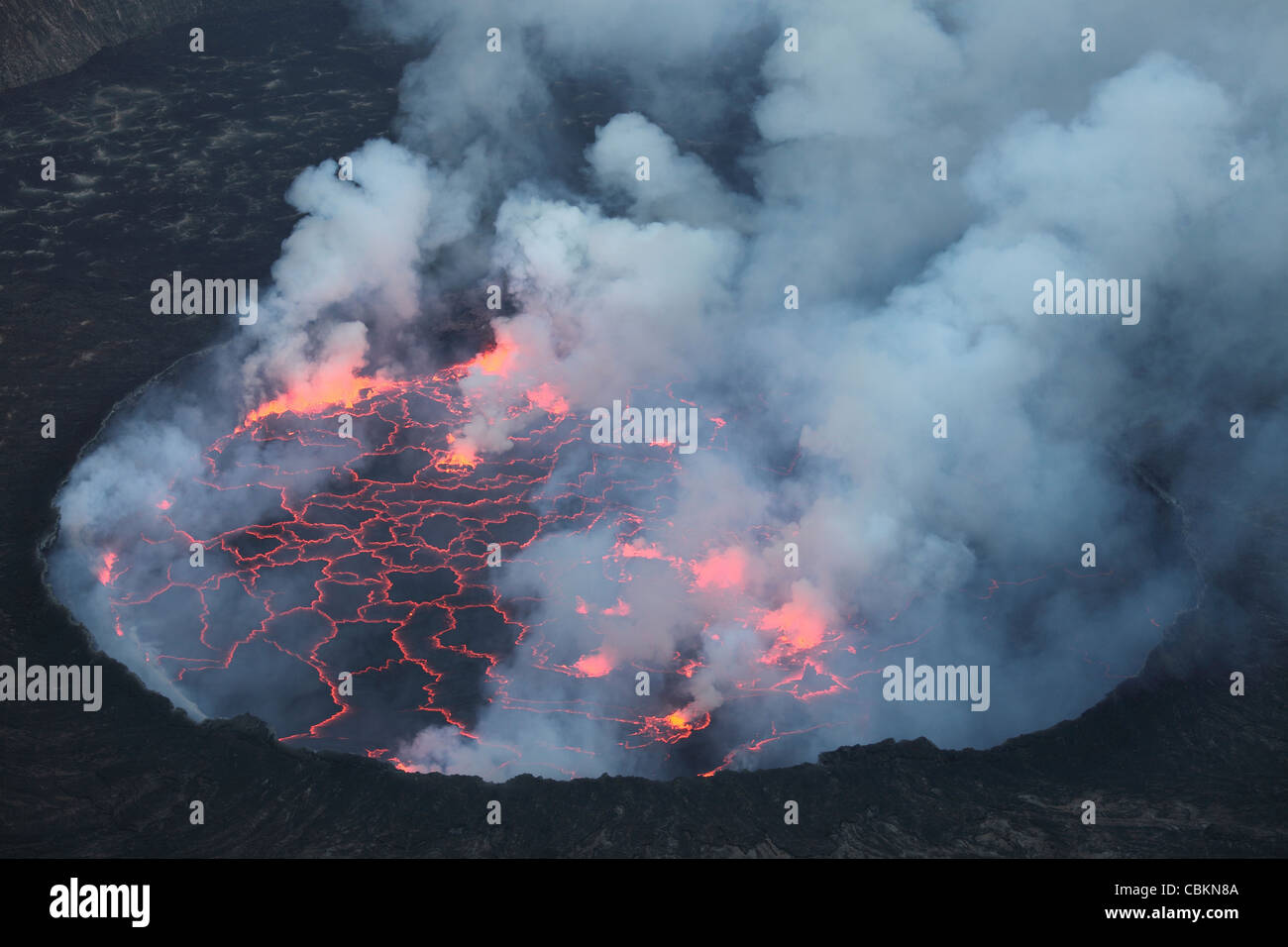 January 22, 2011 - Lava Lake with small lava fountains, Nyiragongo ...