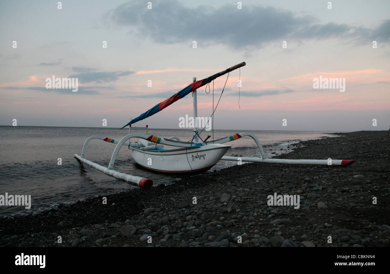 A traditional Balinese Fishing boat (Jukung) , Amed ,Bali, Indonesia ...