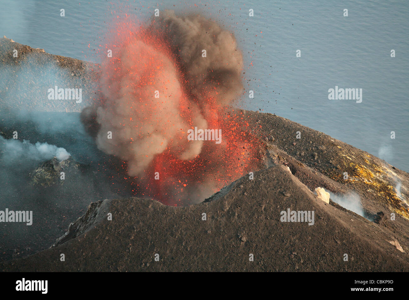 Explosive Strombolian eruption of Stromboli volcano producing ash cloud ...