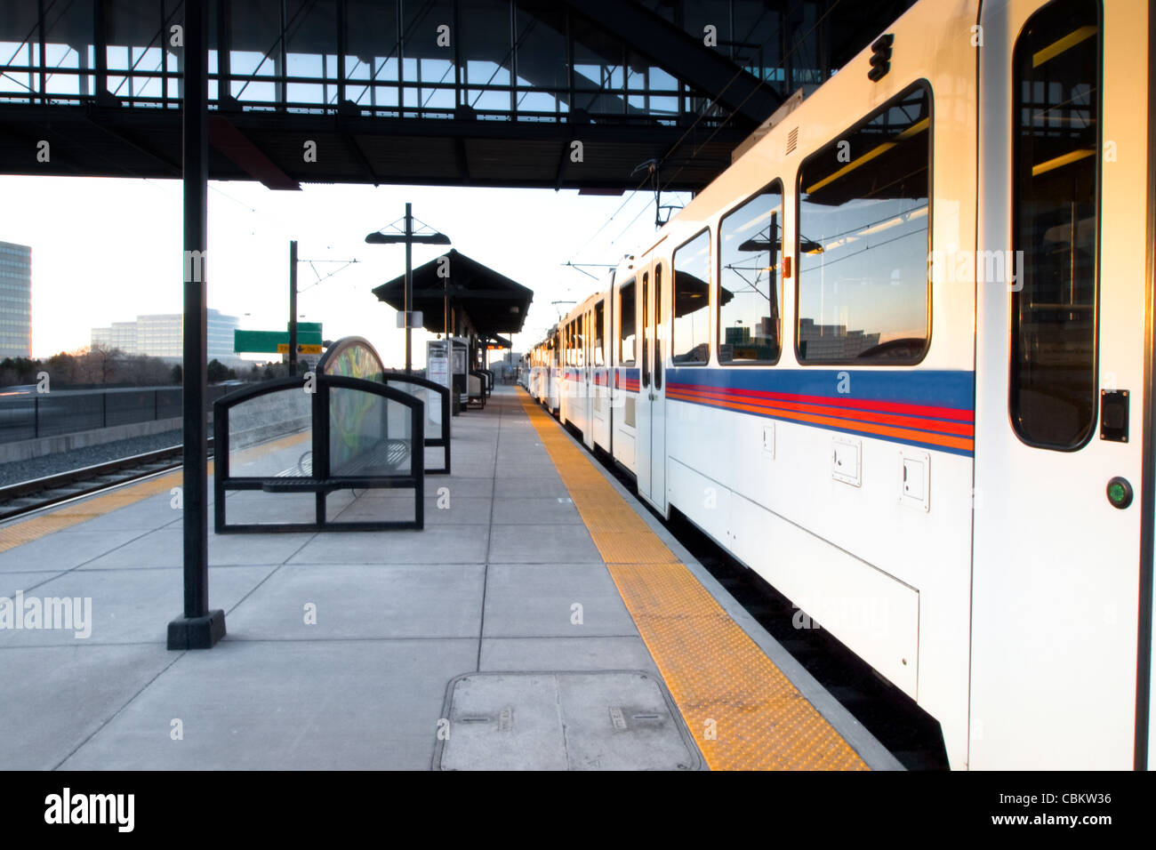 Train at the light rail station in Denver Stock Photo - Alamy