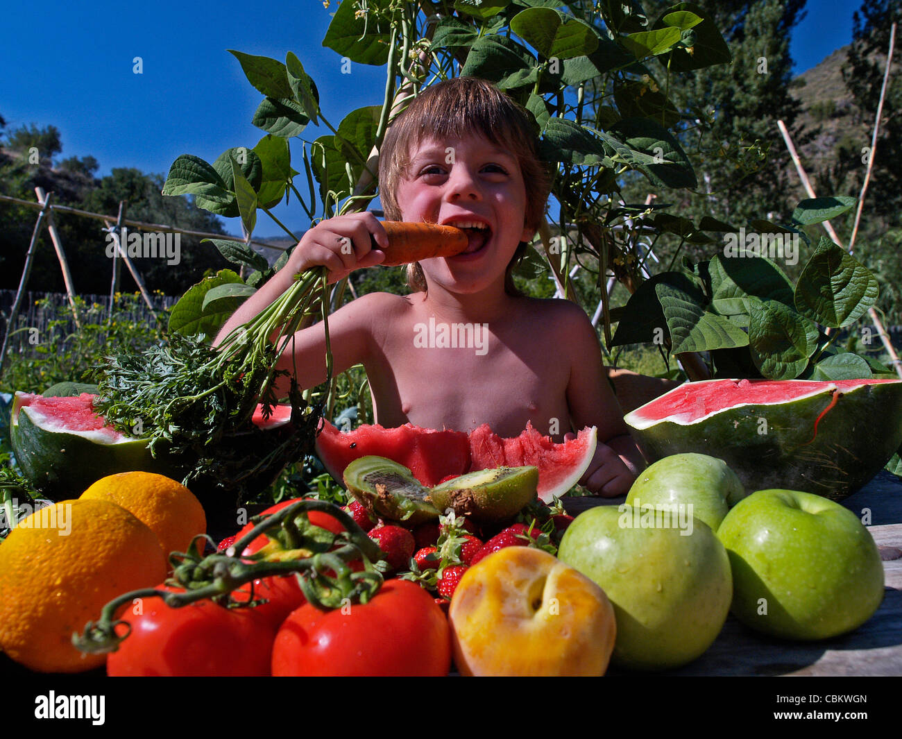 Child eating fruit Stock Photo - Alamy