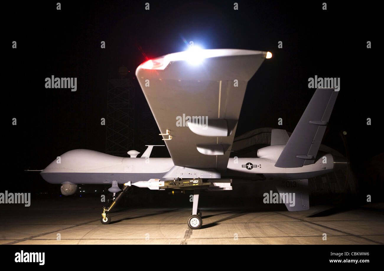An MQ-9 Reaper sits on a ramp in Afghanistan. Larger and more powerful ...