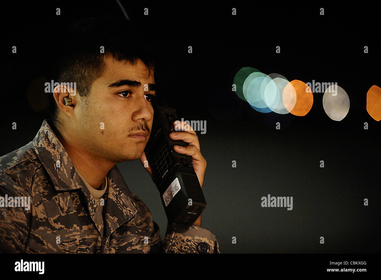 Airman 1st Class Hugo Garnica communicates with an MQ-9 Reaper pilot ...