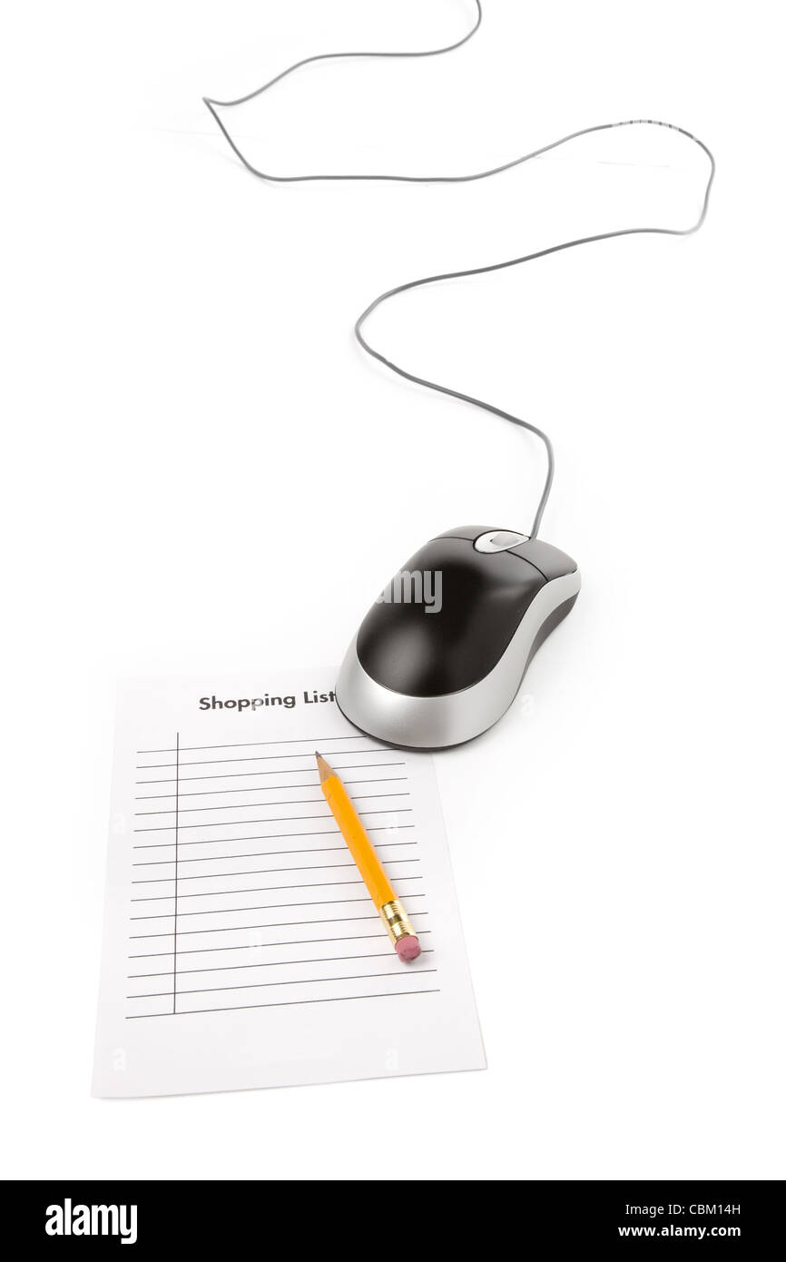 computer mouse and shopping list, online shopping Stock Photo - Alamy