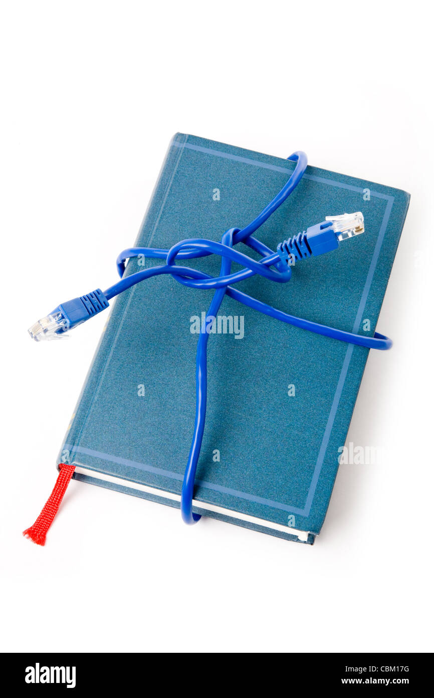 Network cable and book, concept of online education Stock Photo - Alamy