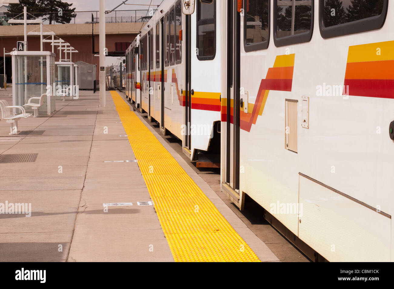 Light rail stop in Denver Stock Photo - Alamy
