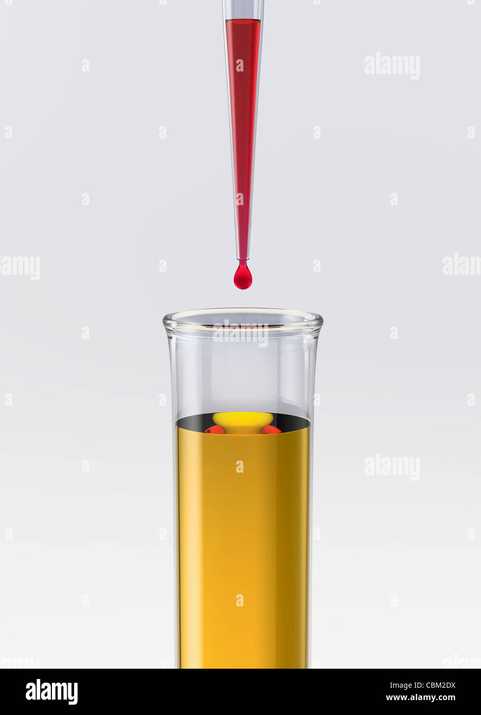 Single test tube and pipette with a red drop on light background Stock ...